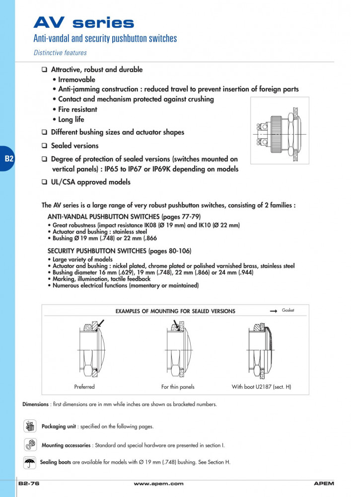 APEM AV series document page 1