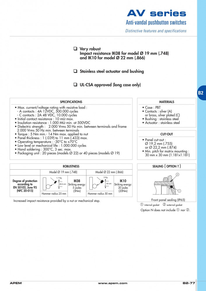 APEM AV series document page 2