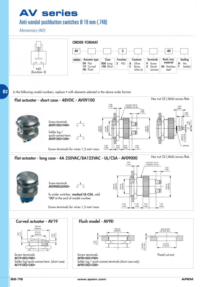 APEM AV series document page 3
