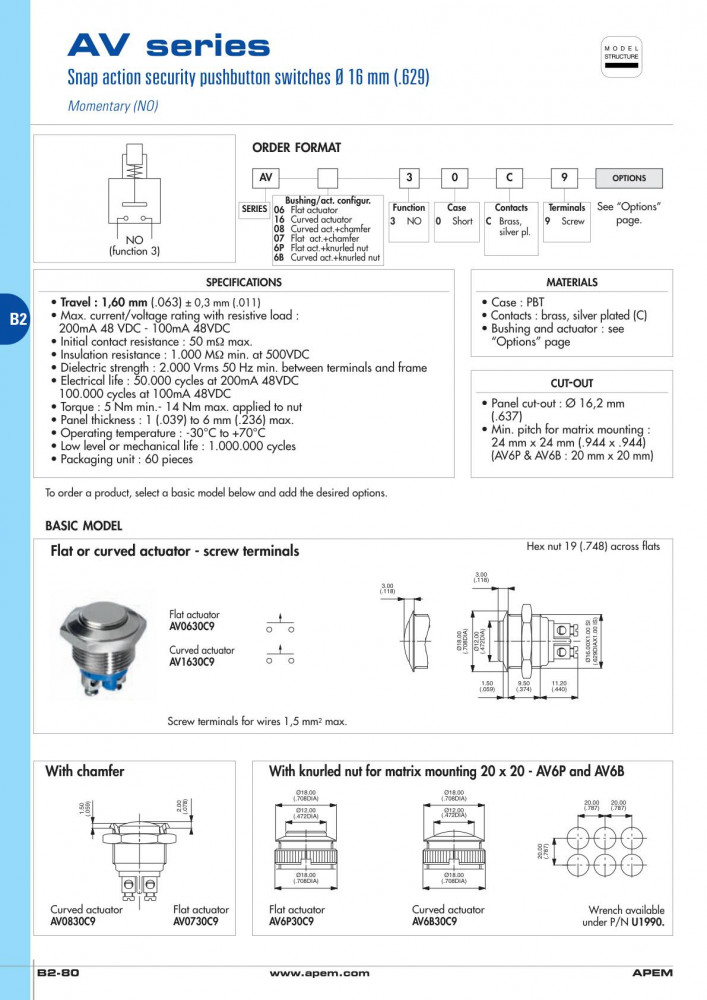 APEM AV series document page 5