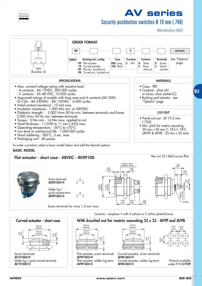 APEM AV series document page 8