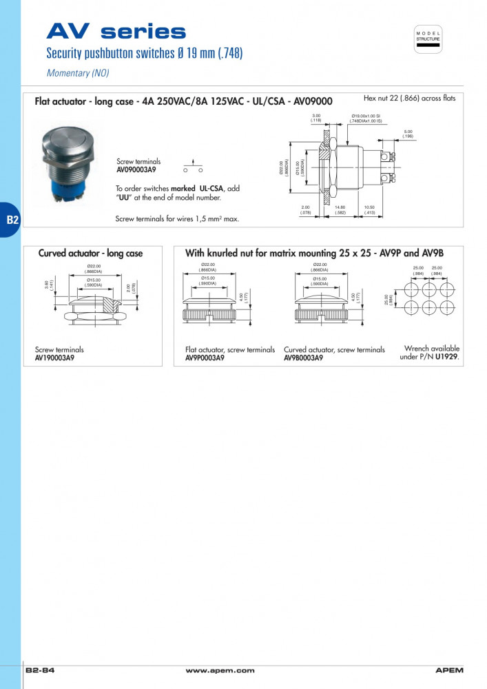 APEM AV series document page 9