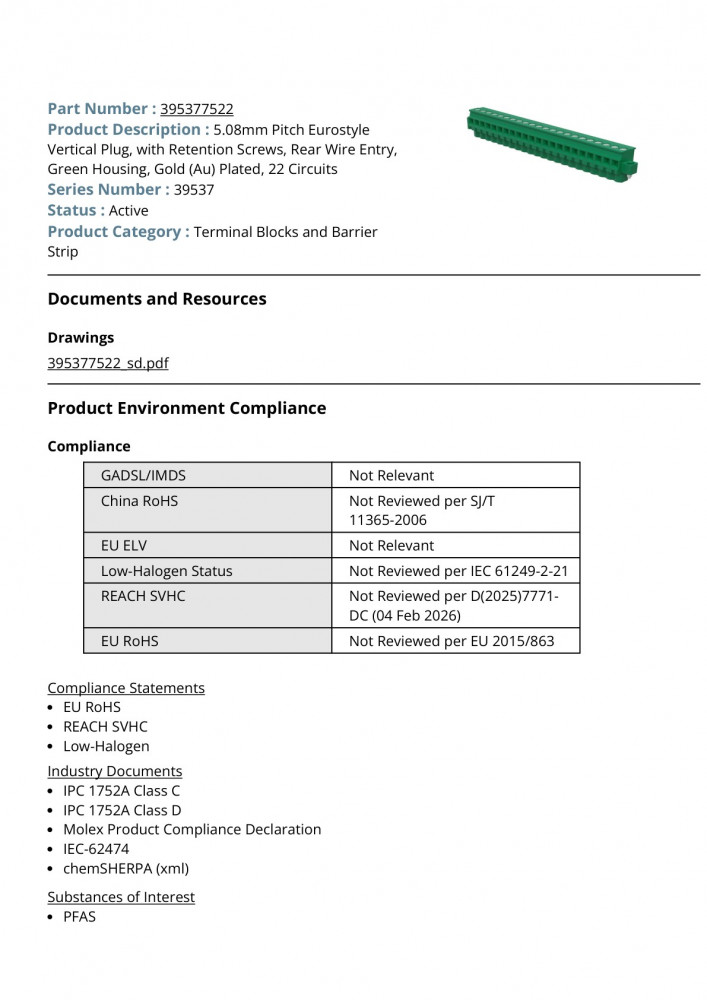 Molex product document page 1