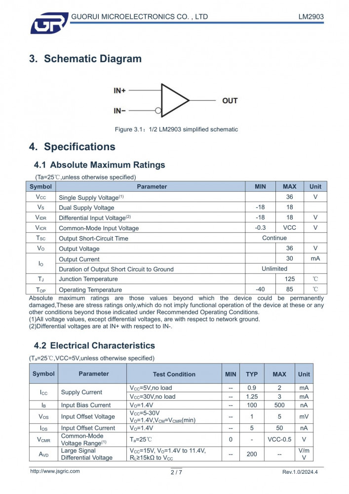 LM2903 technical document page 2