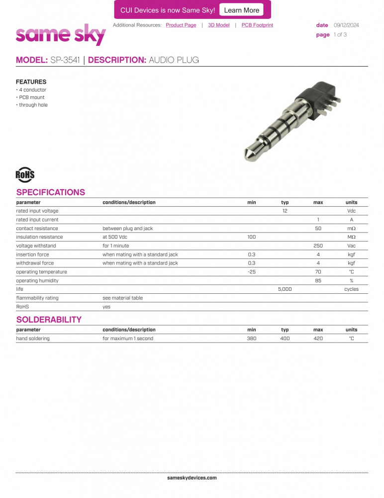 SP-3541 product document image 1