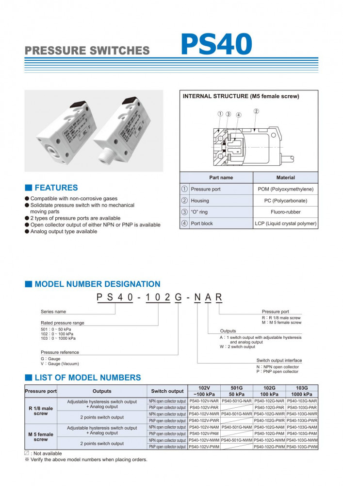 PS40 series datasheet page 1