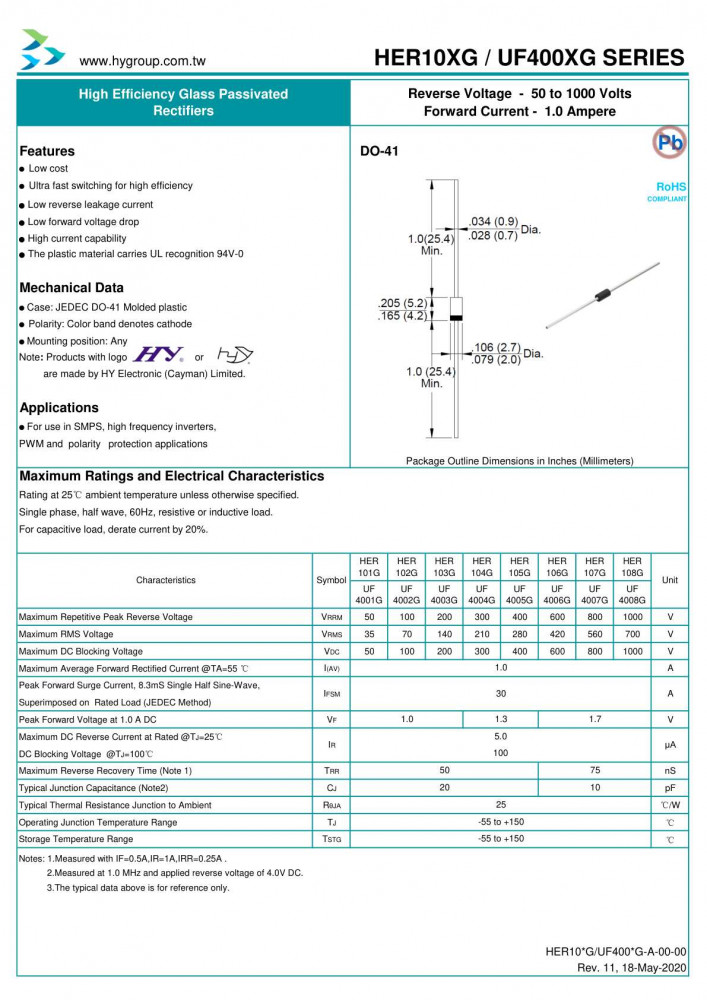 UF4001G datasheet page 1