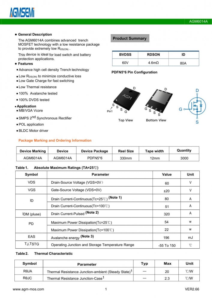 AGM6014A datasheet page 1
