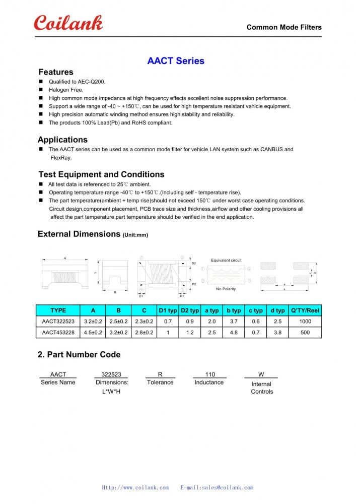 COILANK AACT series datasheet page 1