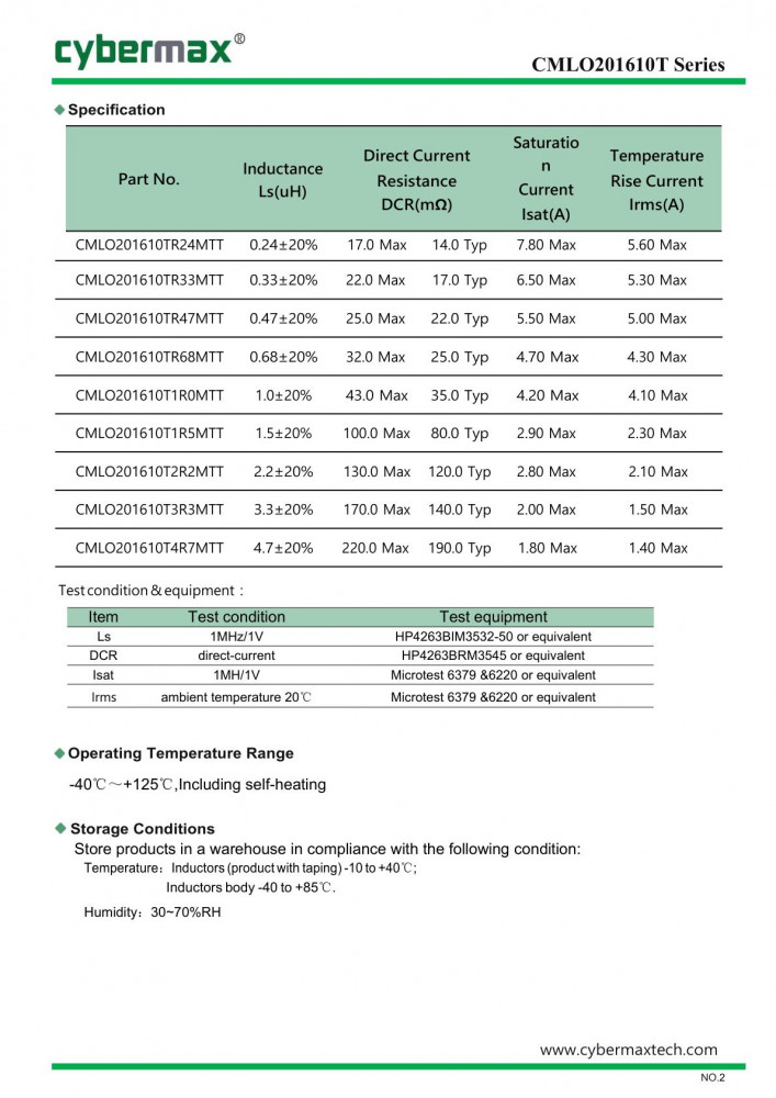 Cybermax CMLO201610T datasheet page 2