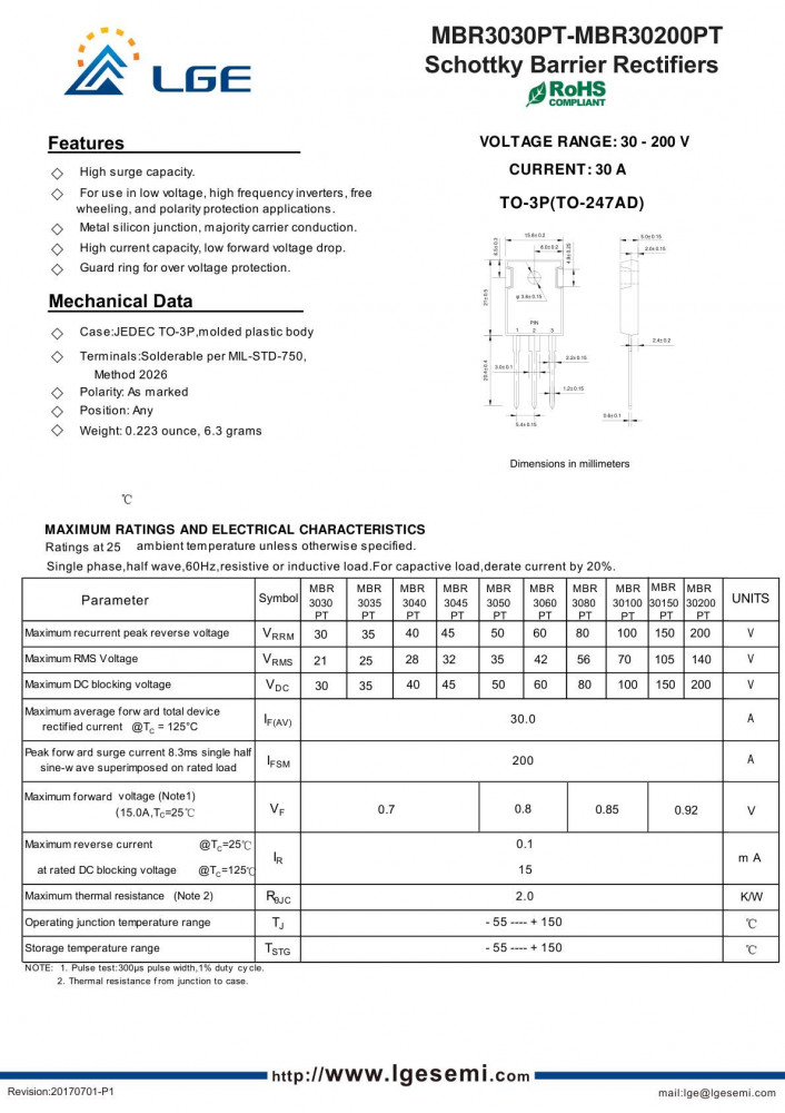 MBR30100PT datasheet page 1