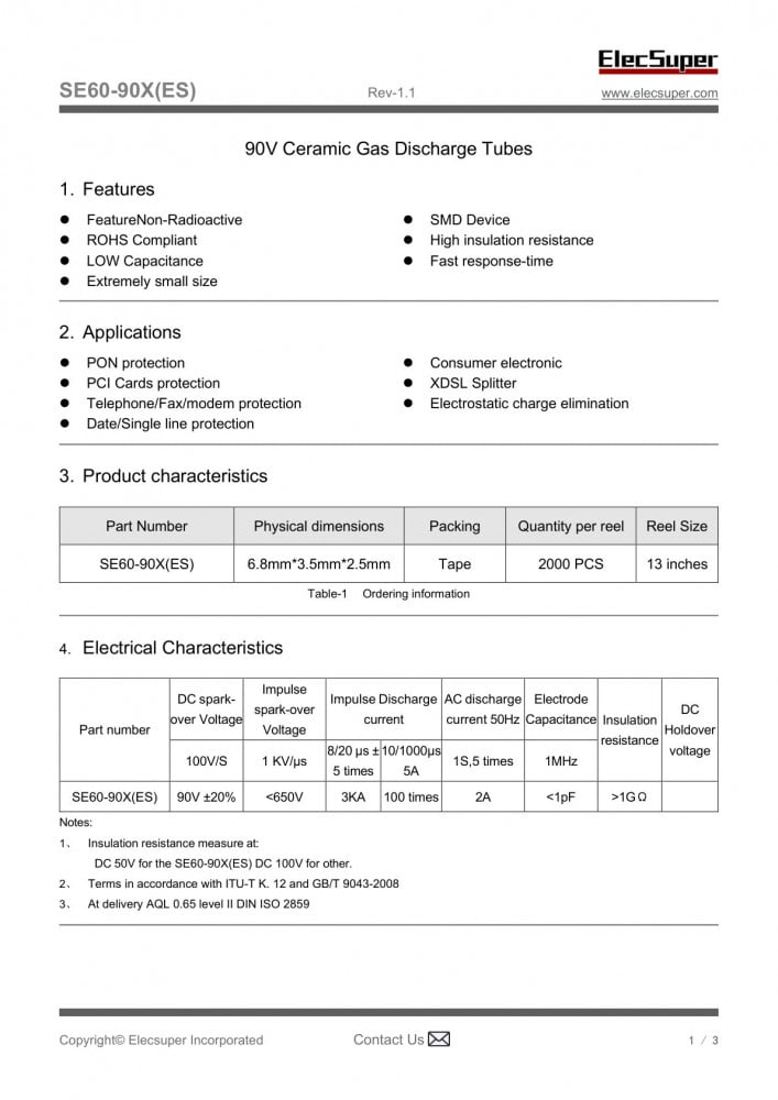 SE60-90X(ES) datasheet page 1