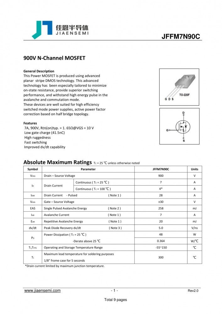 JFFM7N90C datasheet page 1