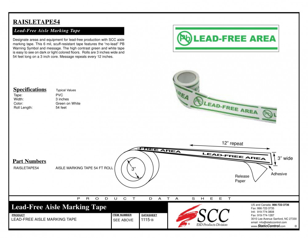 RAISLETAPE54 lead-free aisle marking tape product datasheet