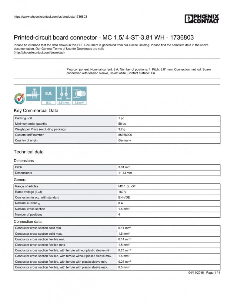 Phoenix Contact 1736803 technical document page 1