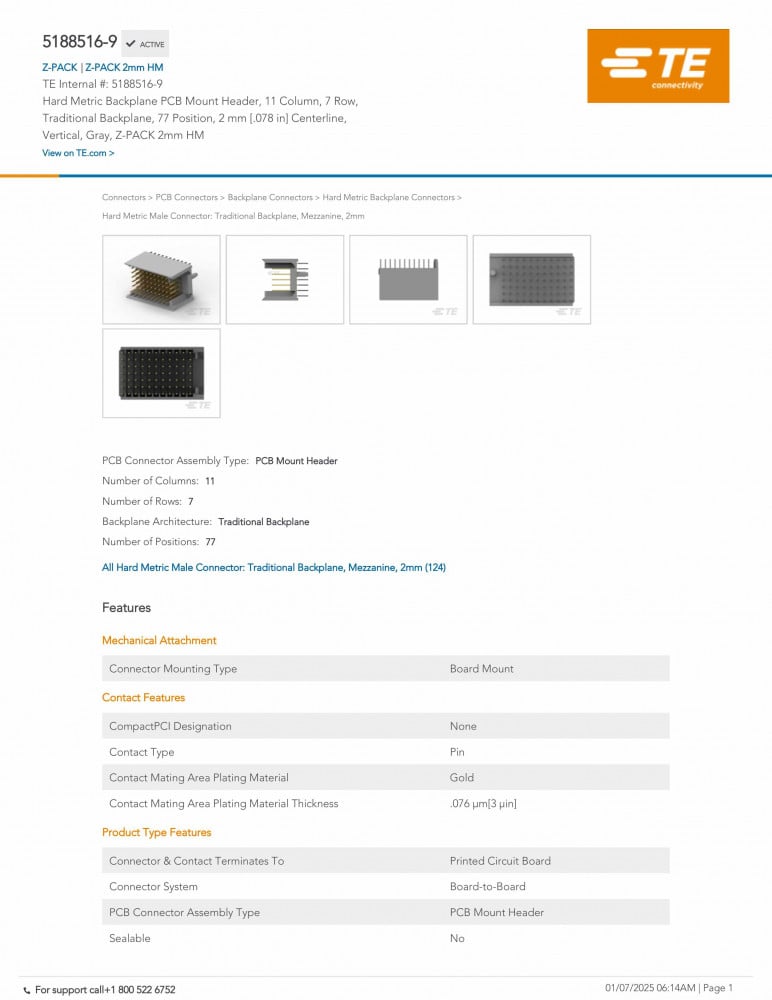 TE Connectivity 5188516-9 technical document page 1