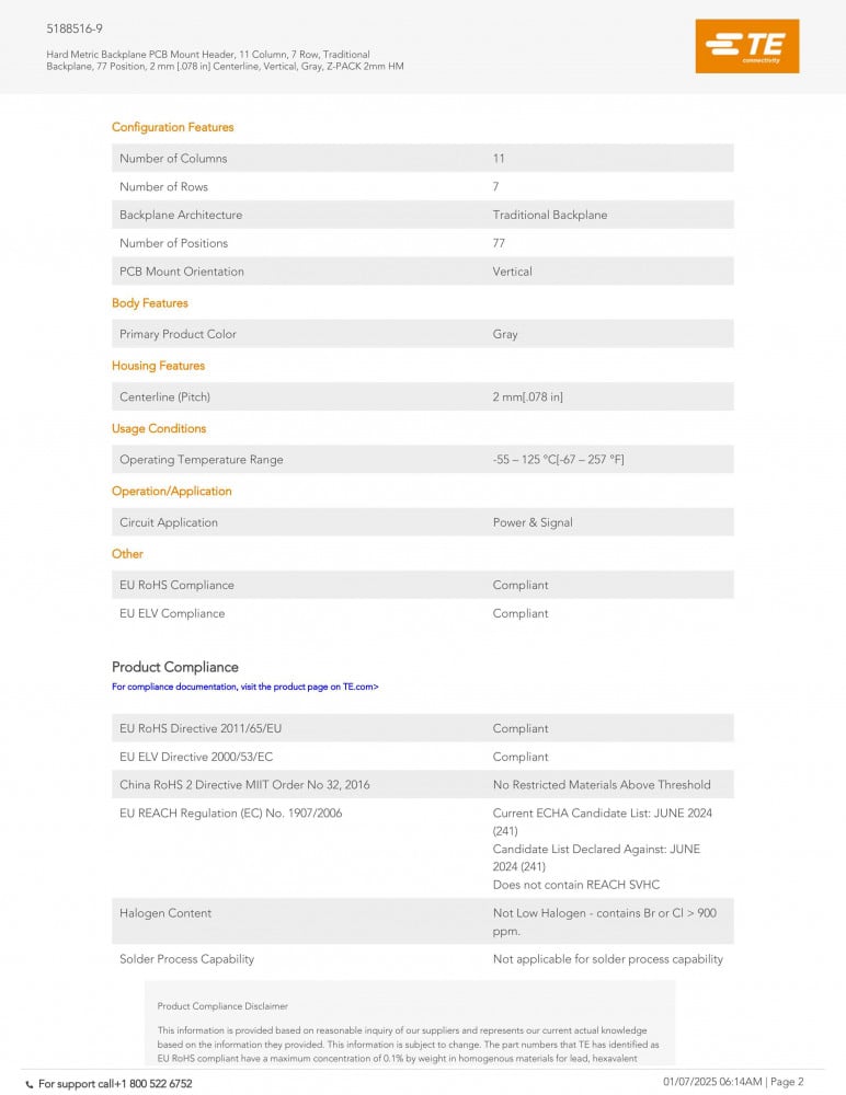 TE Connectivity 5188516-9 technical document page 2
