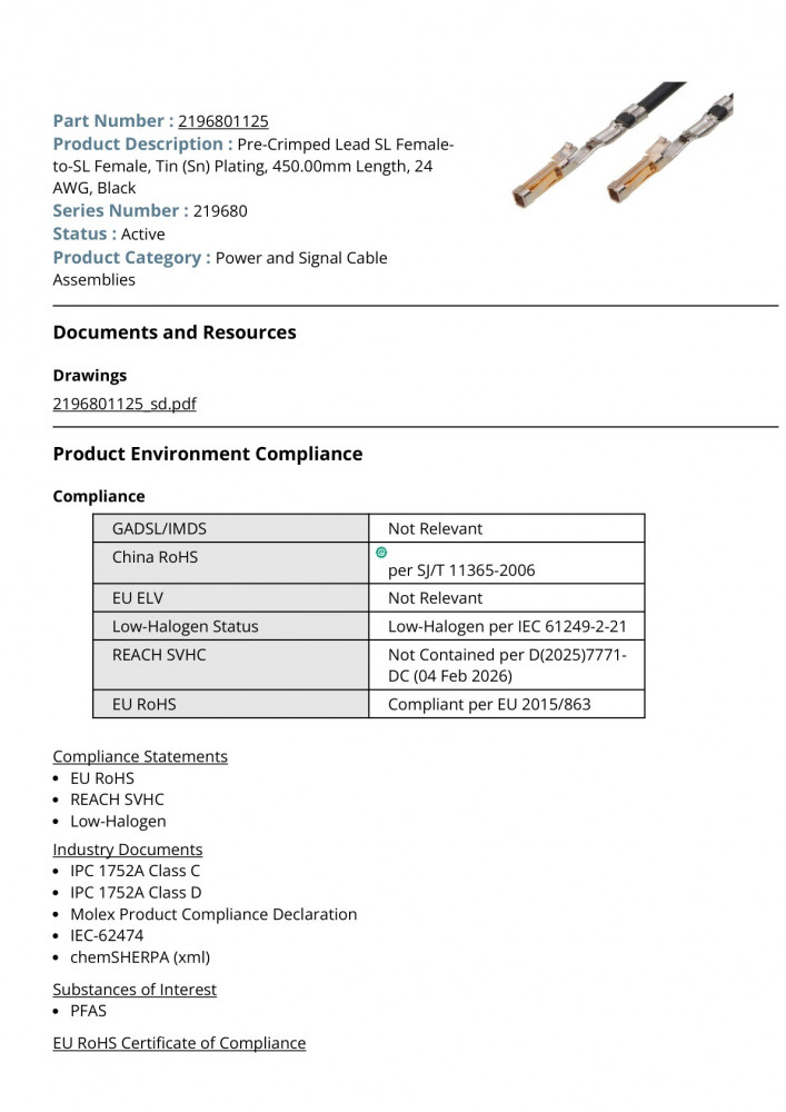 MOLEX 2196801125 product drawing page 1