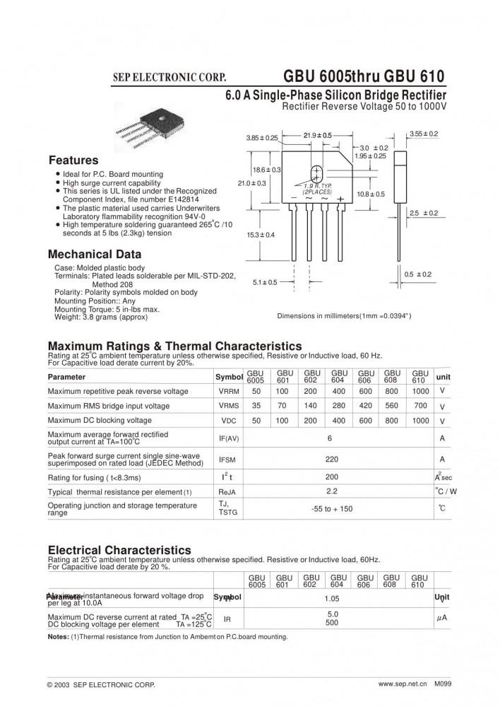 SEP GBU610 datasheet page 1