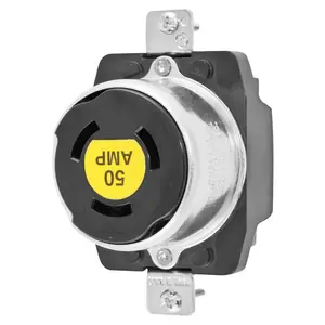 Locking Devices, Industrial, Receptacle, 50A 250V DC/600V AC, 3-Pole 4-Wire Grounding, Non-NEMA, Screw Terminal, Black for sale