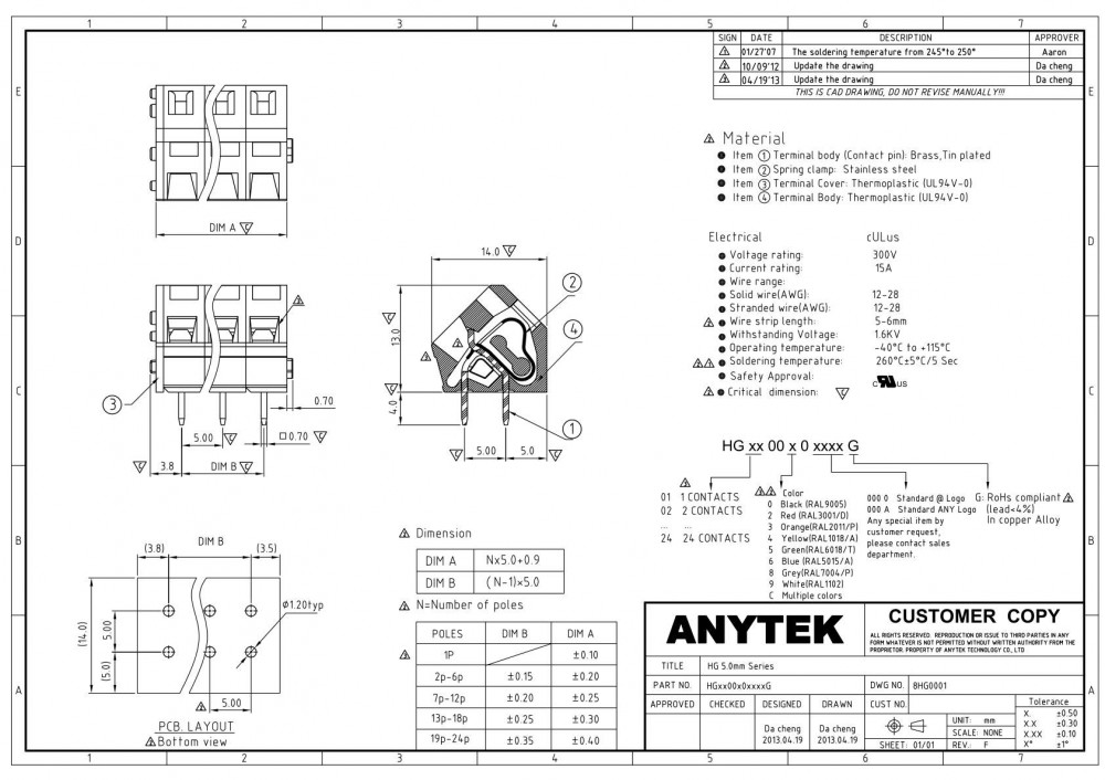 Amphenol HG0400500000G technical drawing page