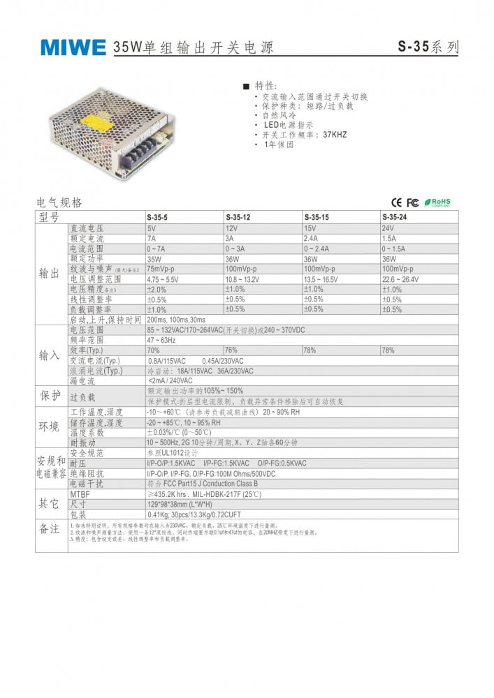 MIWE S-35-24 datasheet page 1