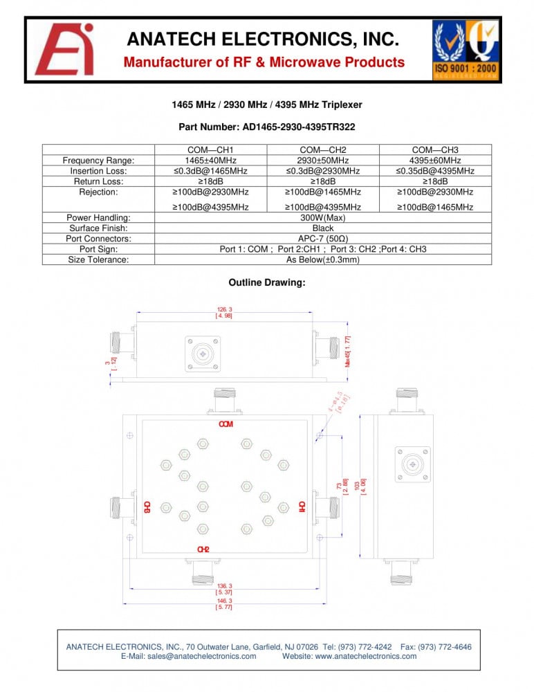AD1465-2930-4395TR322 technical drawing and specification sheet