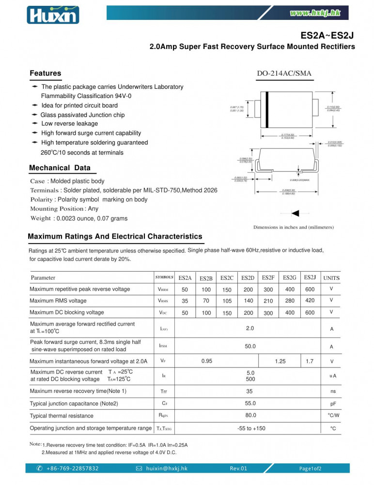 Huixin ES2D(SMA) datasheet page 1