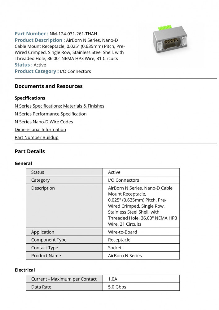 Technical document page 1 for the product family