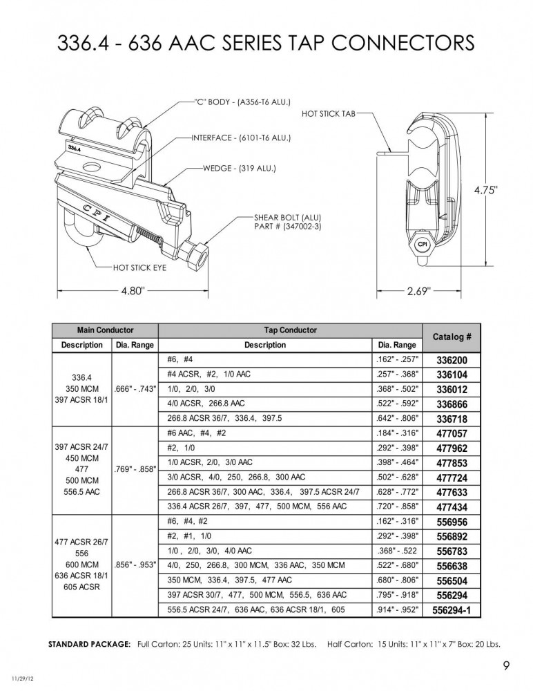 Burndy 336.4–636 AAC series tap connector reference