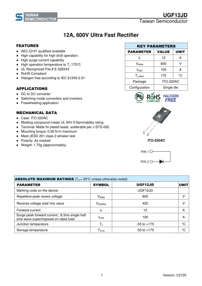UGF12JD datasheet page 1