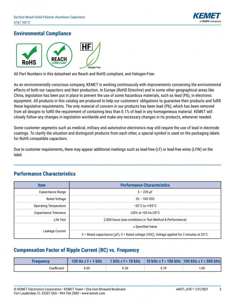 KEMET A767 datasheet page 3