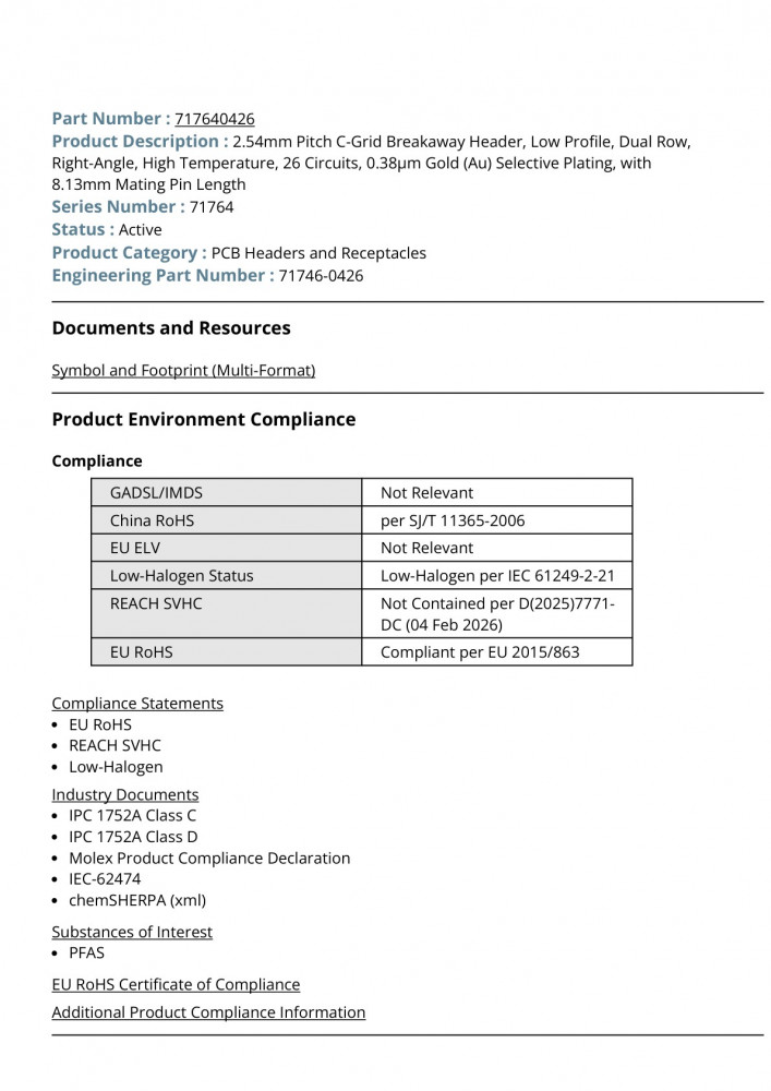MOLEX 717640426 document preview, page 1