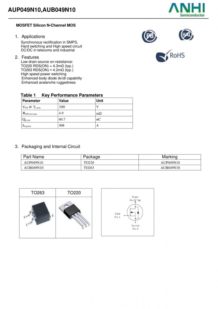 AUP049N10 datasheet page 1