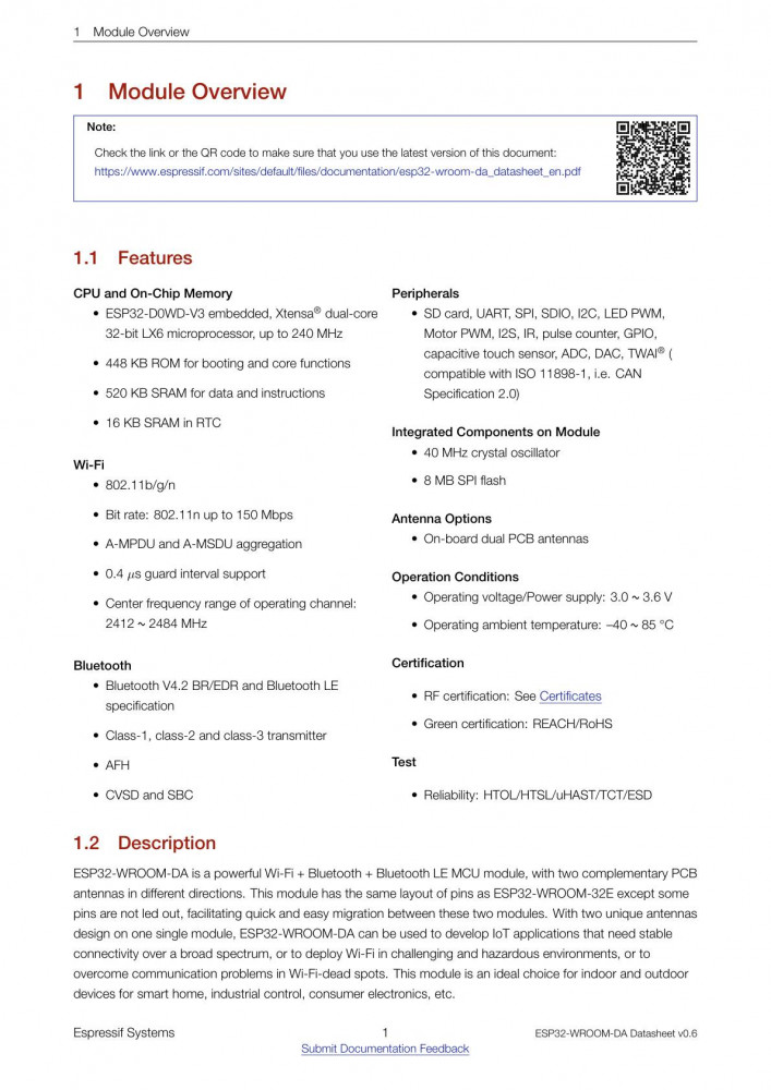 ESP32-WROOM-DA datasheet page 2