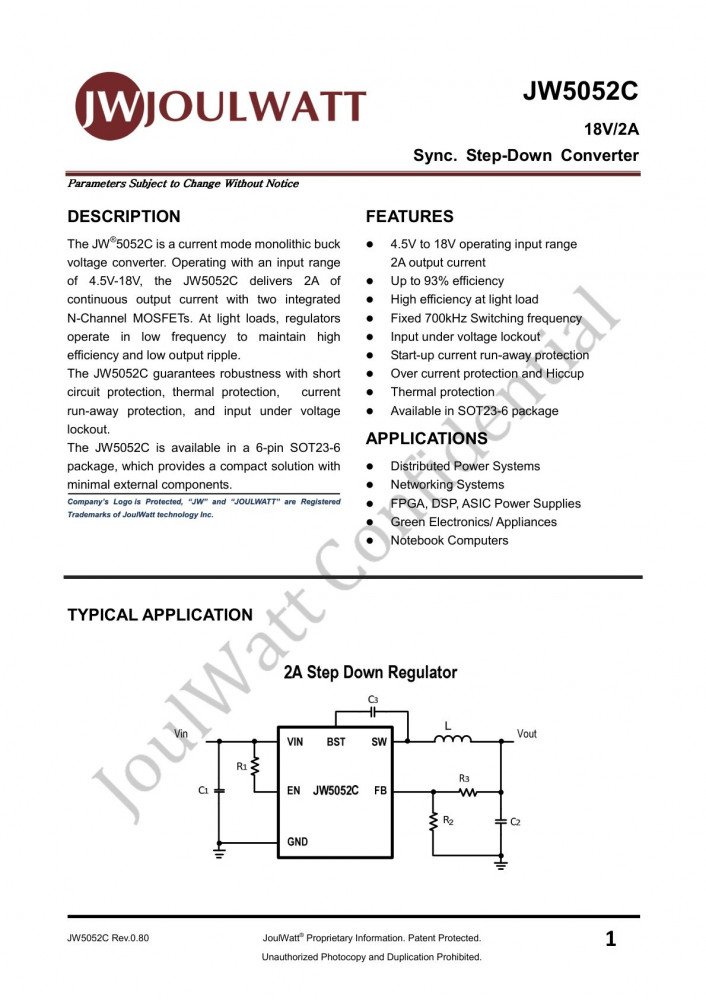 JW5052C datasheet page 1