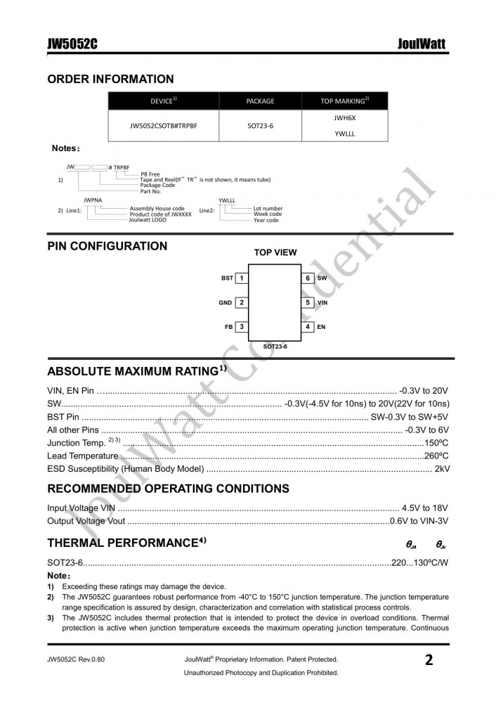 JW5052C datasheet page 2