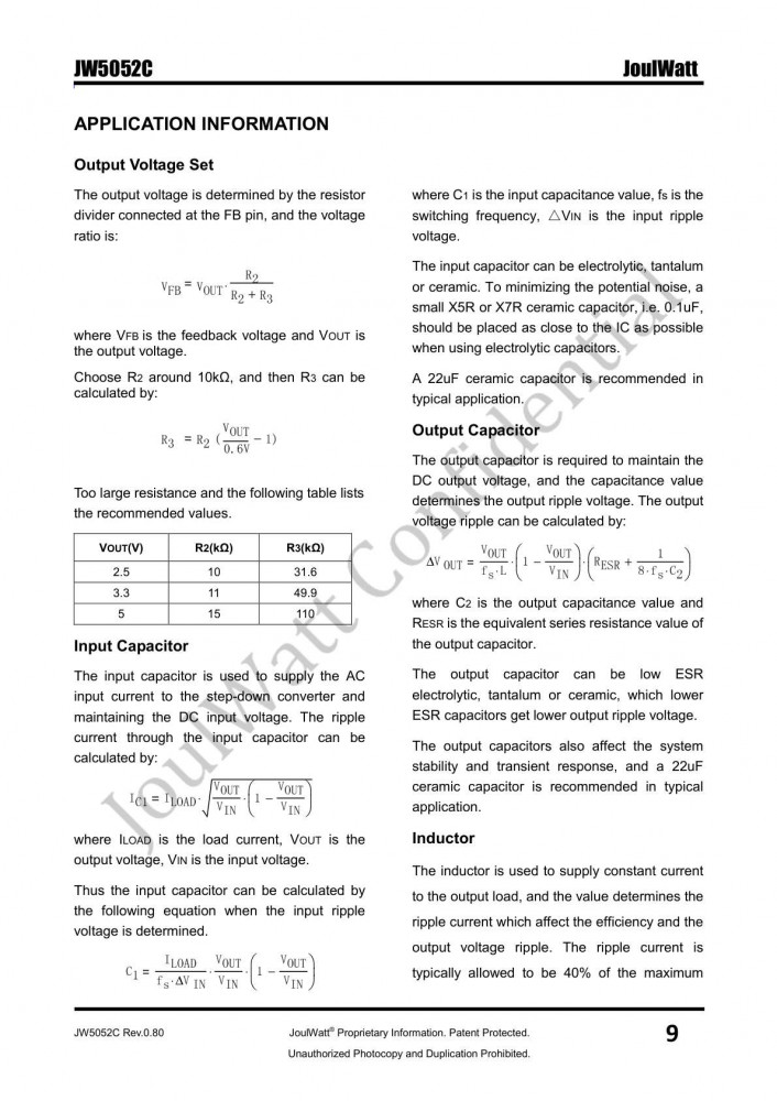JW5052C datasheet page 9