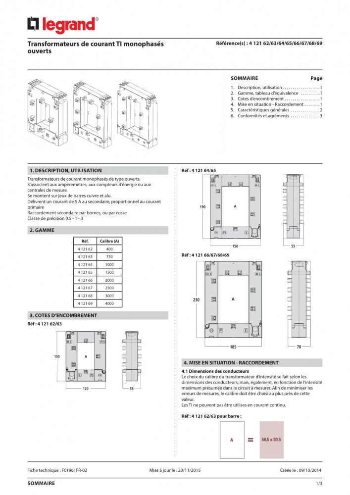 Legrand current transformer technical document, page 1