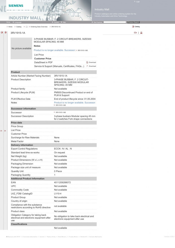 Technical document image for 3RV1915-1A