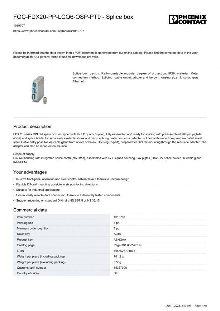 Phoenix Contact 1019707 technical document page 1