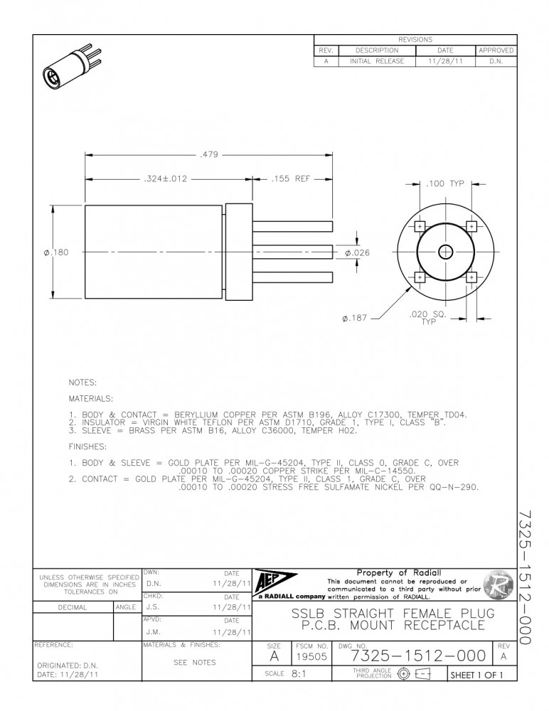Radiall 7325-1512-000 technical drawing page