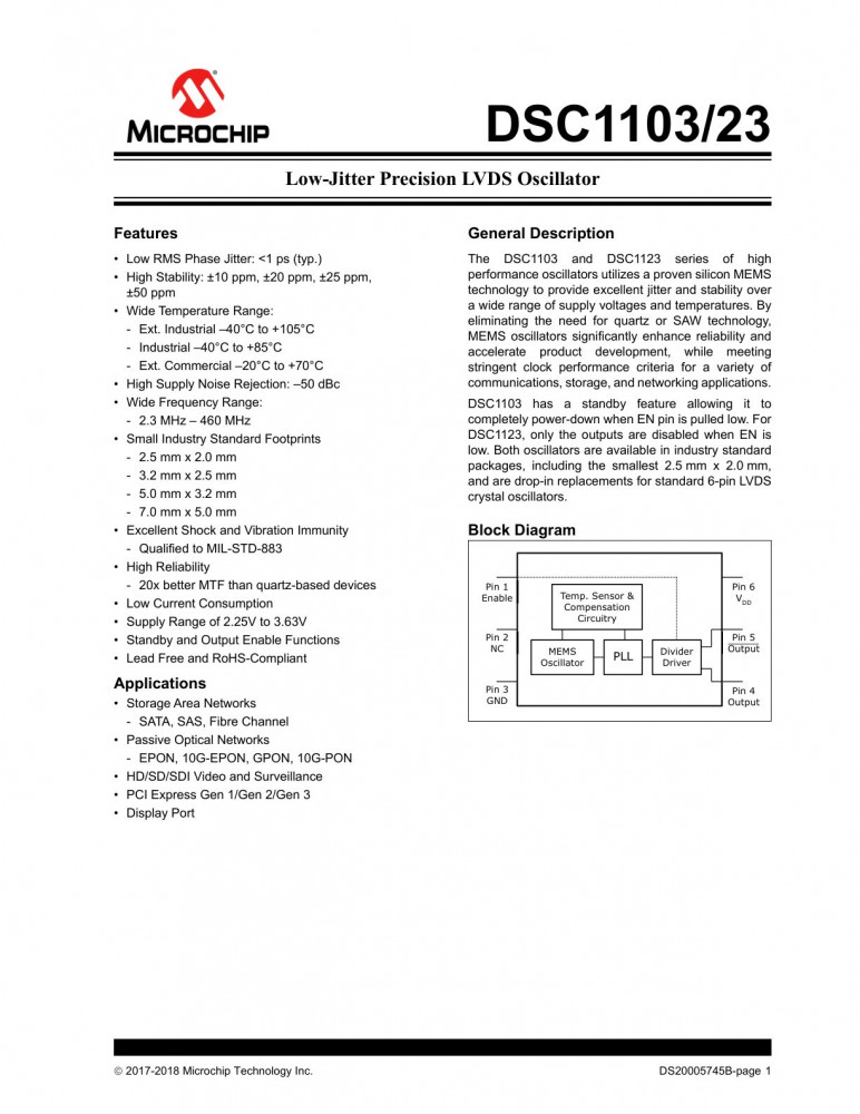 DSC1103/DSC1123 datasheet page 1