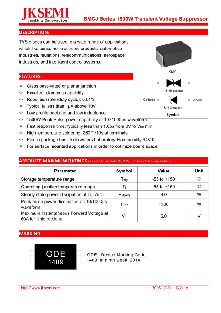 SMCJ series TVS diode datasheet page 1