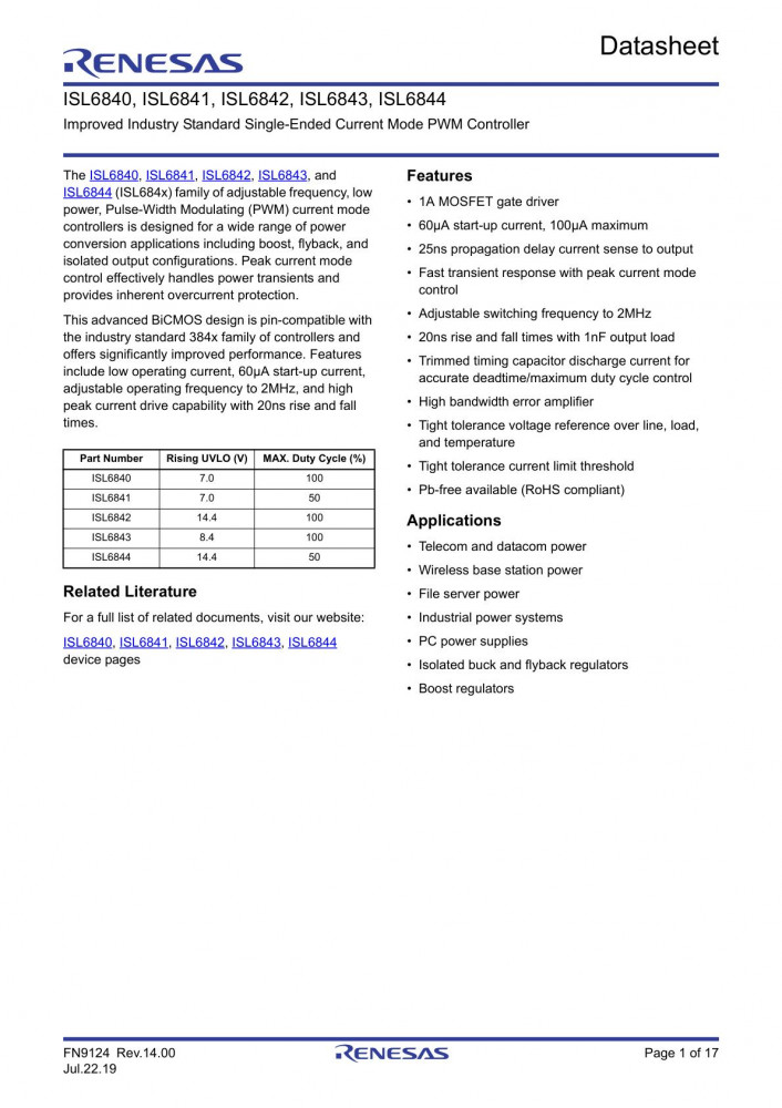 ISL6842 datasheet page 1