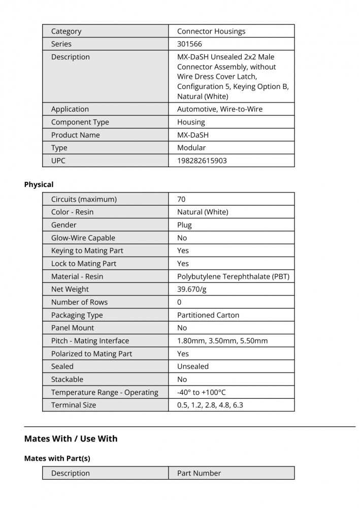 Product document image 2 for MOLEX 3015660052