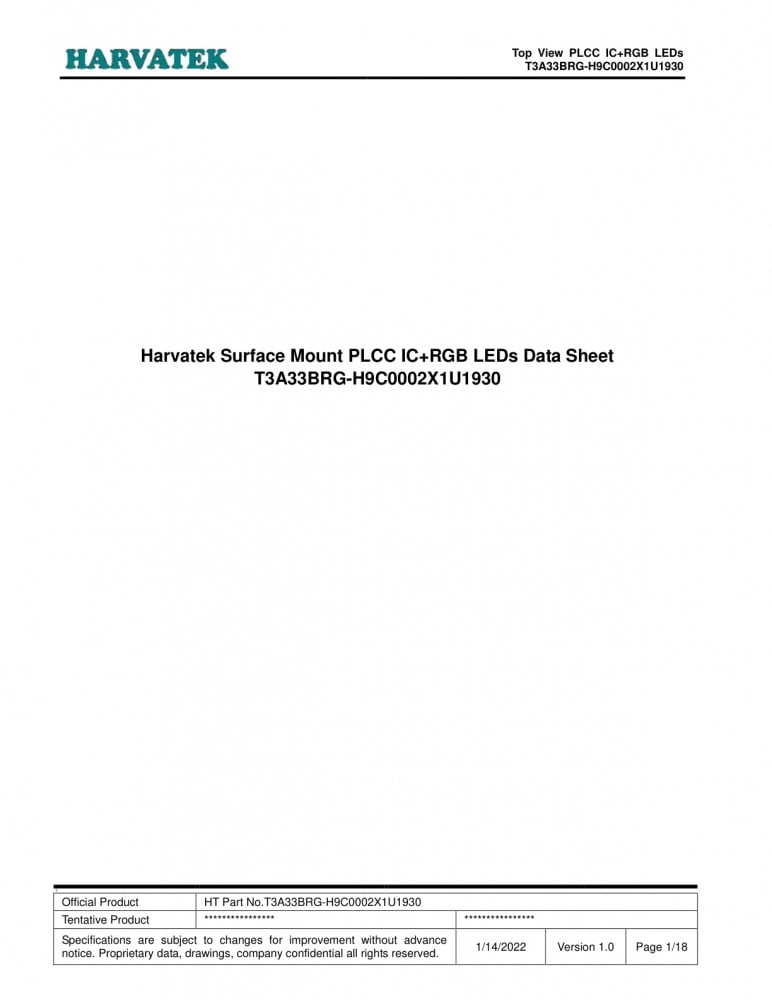 Datasheet page 1