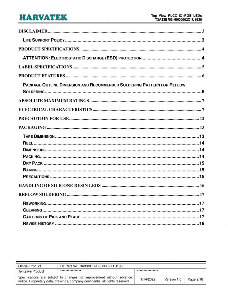 Datasheet page 2