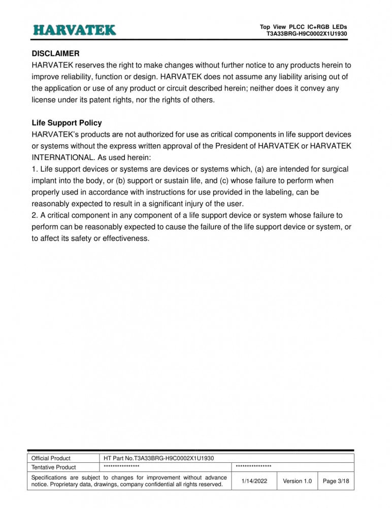 Datasheet page 3