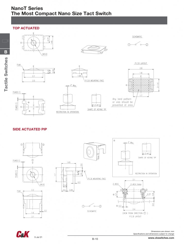 C&K NanoT series technical document page 2